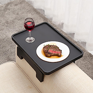 BAMBOOTRAY Clip Tray Side Table,Sofa Clip on Tray for Armrest Tray,Sofa Arm Table with Phone Holder,Couch Table for Living Room Bedroom,TV Tray Table for Eating & Drinking (Black, 13.7" D x 9.8" W)