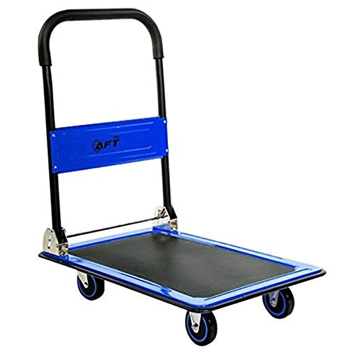 Push Cart Dolly AFT PRO USA Push Platform Truck Folding Rolling Flatbed Cart 360 Degree Swivel Wheels Foldable Handle (Blue, 330LB)