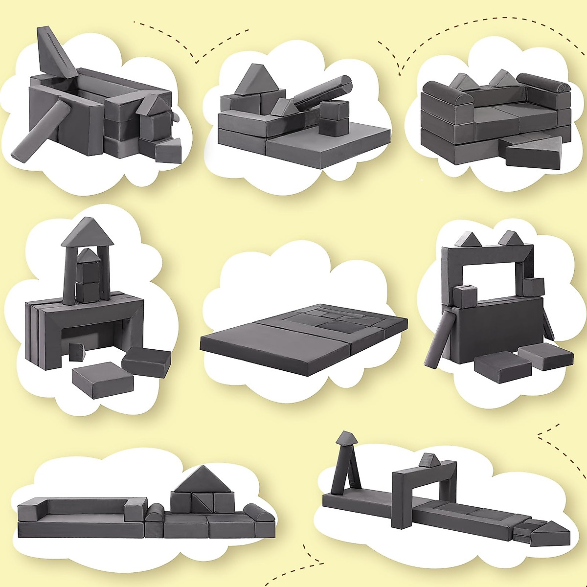 TITIMO 12Pcs Kids Modular Play Couch, Kids Sofa Couch Toddler Couch, Convertible Foam Couch Play Set for Creative Child, Kids Furniture for Playroom