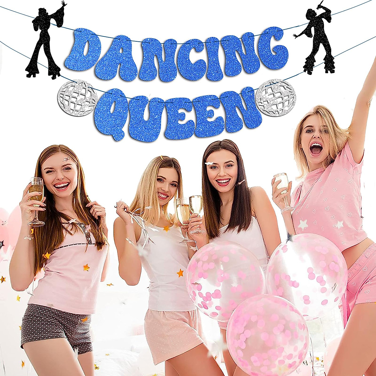 Konsait Glitter Dancing Queen Party Decorations, Mamma Mia Bachelorette Party Decorations Disco Ball Banner for Birthday Bridal Shower Wedding Party