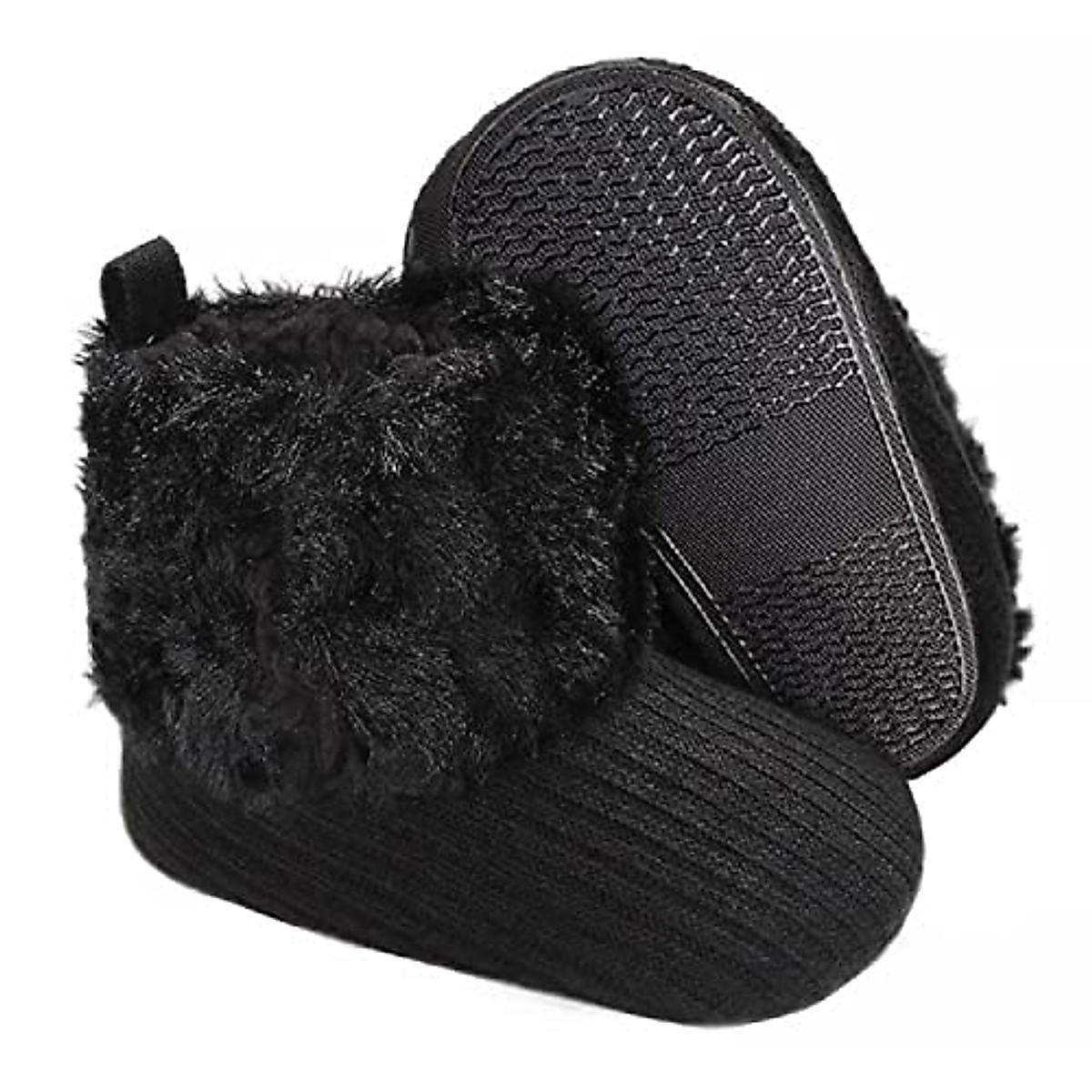 Jonbaem Baby Boys Girls Fleece Fur Knit Winter Warm Snow Boots Soft Sole Crib Shoes Booties for Newborn Infant Toddler(0-6 Months,Black)