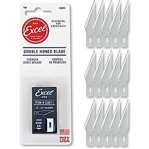 Excel Blades #11 Craft Knife Replacement Blades - Double Honed Blades for Craft Knife - Perfect for Trimming Wood, Plastic, Paper, Leather and More - Set of 15 with Dispenser