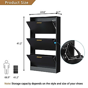 NOVAMAISON Shoe Cabinet Set of 2, Narrow Shoe Storage Cabinet with 3 Flip Drawers, Wood Hidden Shoe Storage Cabinet for Entryway, Freestanding Shoe Organizer for Hallway, Bedroom, Apartment