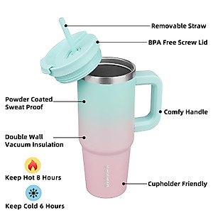 BJPKPK 30 oz Stainless Steel Tumbler With Handle Insulated Tumblers With 2 Straw Travel Coffee Mug With Lid,Bubble Gum