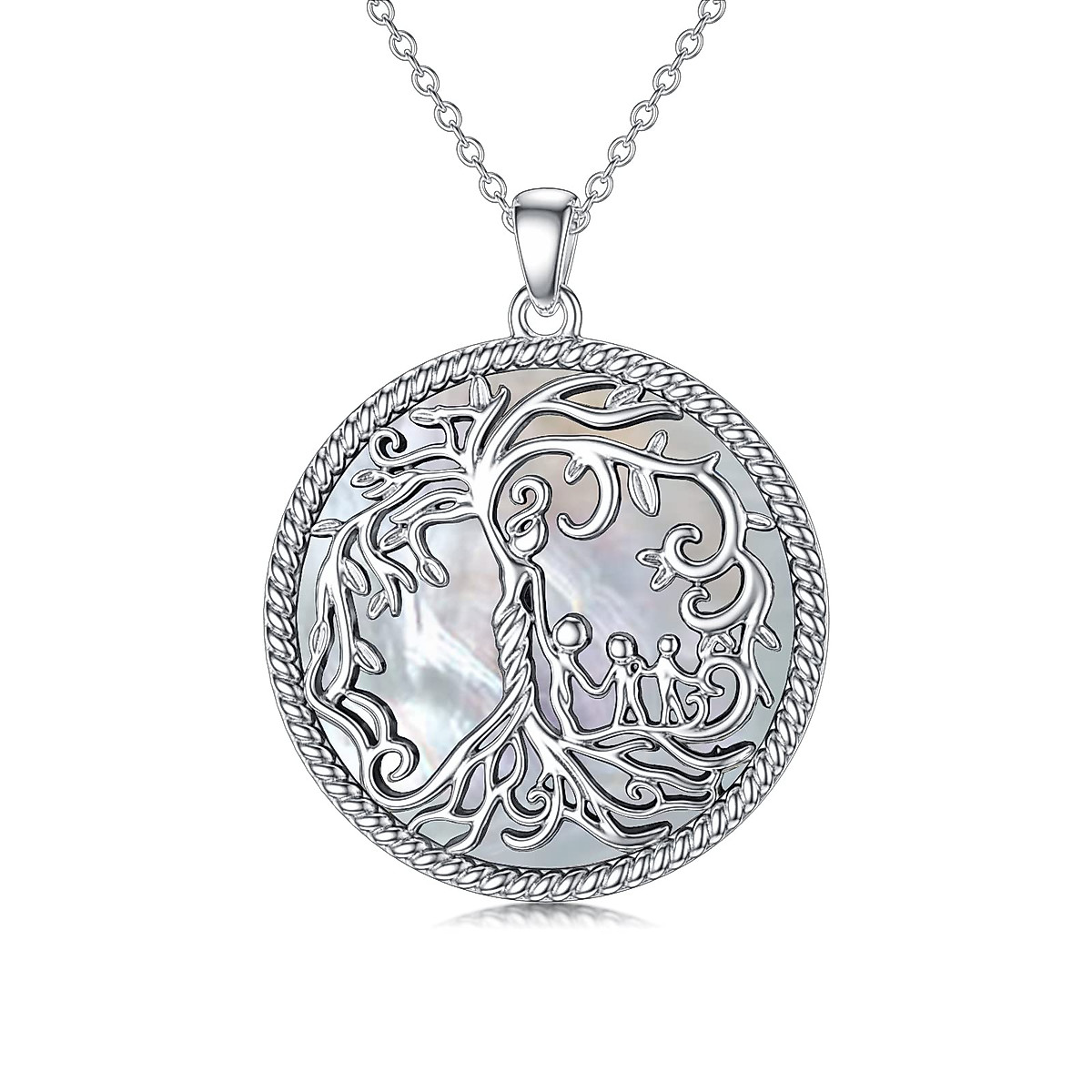 TOUPOP Mother of 3 Child Necklace Sterling Silver Family Tree of Life Mom 3 Son Pendant Necklace with Mother of Pearl Birthday Anniversary Christmas Mothers Day Jewelry Gifts for Women Mom Mother