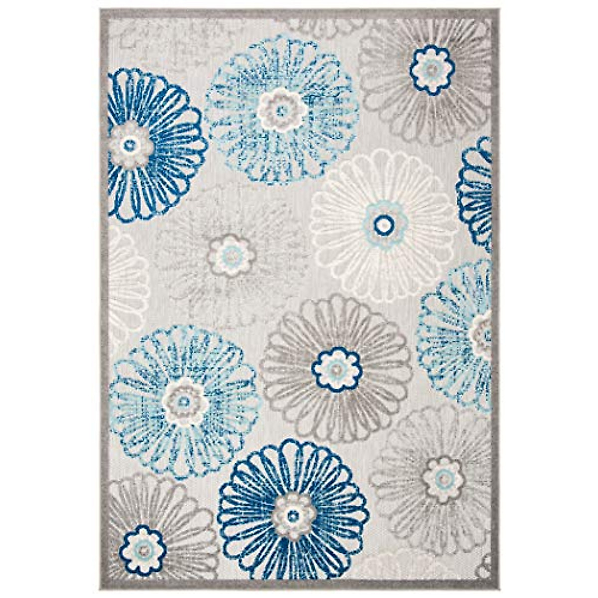 SAFAVIEH Cabana Collection Accent Rug - 4' x 6', Grey & Blue, Floral Design, Non-Shedding & Easy Care, Indoor/Outdoor & Washable-Ideal for Patio, Backyard, Mudroom (CBN801F)