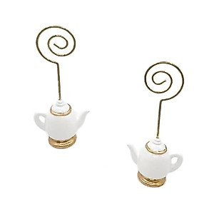 AMERRY 10Pcs Teapot Table Card Holder，Place Card Holders, Table Number Holder，Photo Holders, Party Favors, Wedding Decorations ，Delicious Afternoon Tea, Delicious Breakfast teapot(Golden and White)