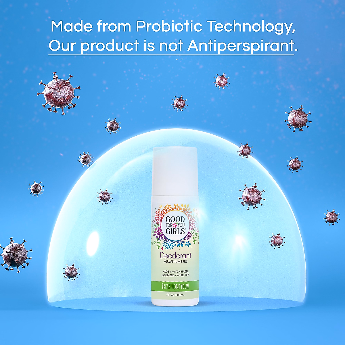 Good for You Girls Aluminum-Free, Natural & Vegan Deodorant for Kids, Preteens, Teens, Safe & Effective Odor Protection, Clear Roll-On, Natural Fragrance | Fresh Honeydew, 3 oz (Pack of 1)