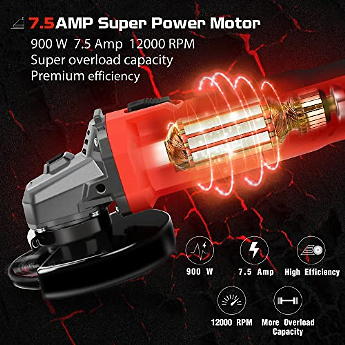 SHALL Angle Grinder Tool 7.5Amp 4-1/2 Inch Grinders Power Tools, Electric Metal Grinder 12000 RPM with 2 Safety Guards, 3 Cutting Wheels, 3 Flap Discs, Non-Slip Handle and Carbon Brush for Metal, Wood