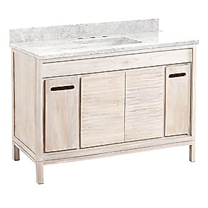 Signature Hardware 953275-48-RUMB-8 Becker 48" Free Standing Single Vanity Set with Teak Cabinet, Vanity Top, and Rectangular Undermount Vitreous China Sink - 8" Faucet Holes