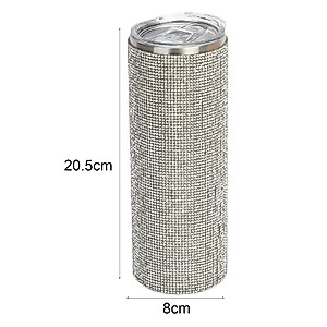 Diamond Water Bottle - Stainless Steel Insulated Water Bottle with Straw & Brush - Reusable Leak-Proof Glitter Water Bottles for Women - Iced Coffee Cup Water Bottles for Women Rose Gold