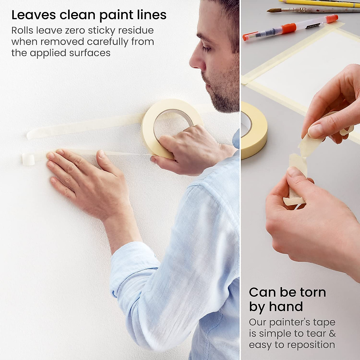 Arteza Masking Tape, 6 Rolls, 0.75 Inches x 60 Yards, Multi-Surface Easy-to-Rip Paper Tape, Art Supplies for Painting Walls, Glass, or Creating Geometric Sidewalk Chalk Art