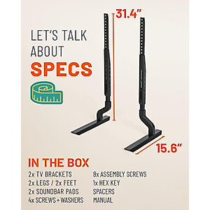 ECHOGEAR Premium Replacement TV Stand for 55"-86" Screens - Angled Feet Give Universal TV Stand Stability for QLED & OLED TVs -Easy 3-Step Install Comes w/Soundbar Isolation & Anti-Slip/Scratch Pads