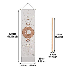 CALIDAKA Moon Phase Tapestry,Moon Stars Tapestry,Starry Sky Tapestry,Moonlit Garden Tapestry,Linen,Modern Home Decor(White)