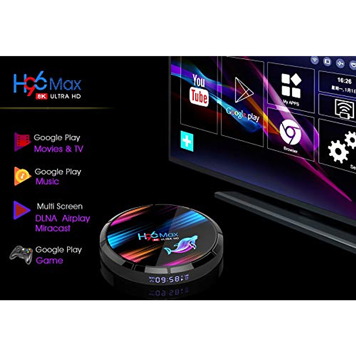 H96 Max X3 TV Box Android 9.0 4GB 32GB Android TV Box Amlogic S905X3 64-bit Quad core A55 CPU G31 GPU Support 2.4G/5G Dual Wifi/1000M LAN/BT 4.0/USD3.0/H265/HD2.1/3D 4K/8K Smart TV Box