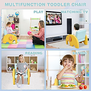 Kinsuite Elephant Toddler Armchair - Kids Single Couch Kids Accent Chair with Cute Design for Play Room Nursery Reading Resting Birthday Gift for 3-5 Years Old Boys & Girls, Blue & Yellow