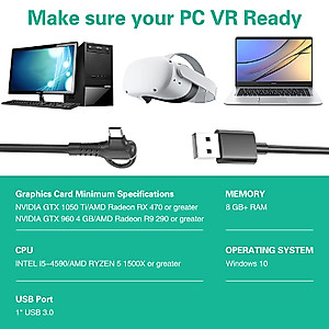 SEVENKA Long Link Cable for Quest 3/2/Quest, 16.4ft/5m USB C 3.2 Gen1 Cable for PC Gaming & VR Headset, Fast Charging & High Speed Data Transfer 90 Degree Type C to USB A Cable Fast Charger Cord