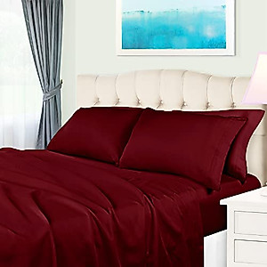 SUPERIOR Egyptian Cotton, 650 Thread Count Solid, Deep Pocket Sheet Set, King, Burgundy, 4-Piece Set