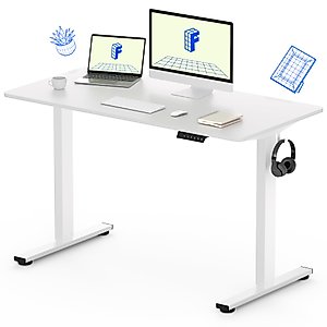 FLEXISPOT Standing Desk Solid One-Piece Desktop Height Adjustable Desk, Electric Sit Stand Up Desk Home Office Desks (48 x 24 Inches White Desktop + White Frame)