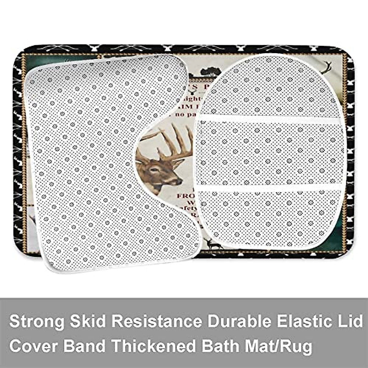 Deer Hunting Bathroom 4 Sets Shower Curtain Decor with Rugs, Toilet Lid Cover and Bath Mat,12 Hooks