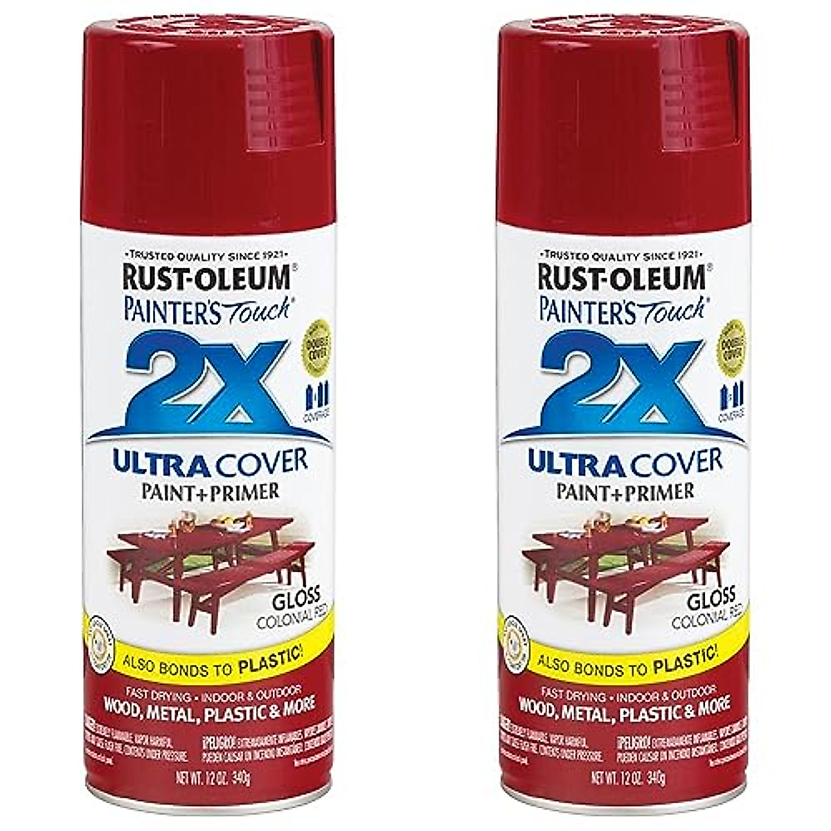 Rust-Oleum 249116 Painter's Touch 2X Ultra Cover Spray Paint, 12 oz, Gloss Colonial Red (Pack of 2)