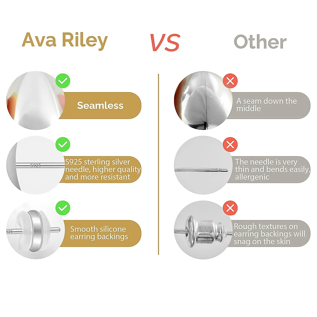 Ava Riley Chunky Gold Earrings, Medium Silver Plated Teardrop Earrings for Women, Chunky Silver Ear Studs Tear Drop S925 Sterling Silver Jewelry