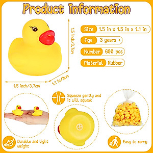 600 Pcs Mini Rubber Ducks in Bulk Bath Toy Squeak Tiny Ducks for Kids Bathtub Shower Birthday Favors Party Decoration Gift, 1.57 x 1.57 x 1.18 Inches (Yellow)