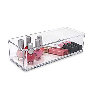 Isaac Jacobs Clear Acrylic Rectangular Stackable Storage Organizer, (9" L x 3.5" W x 2.5" H) Drawer Tray, Multi-Functional, Bathroom, Kitchen, Home, Office, Desk, Drawers