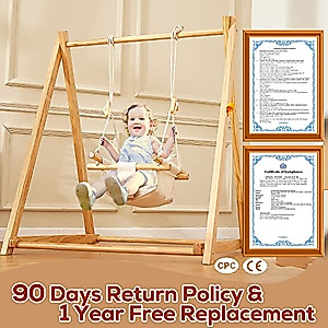 FUNLIO Wooden Toddler Swing Set with 4 Sandbags, Foldable Baby Swing Set with Durable Pine & Velcro, Portable Swing for Toddlers 6-36 Months, Kid Swing for Indoor/Outdoor/Backyard (Upgraded)