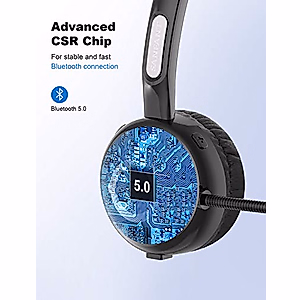 Sanfant Trucker Bluetooth Headset, V5.0 Bluetooth Headset with Microphone Noise Canceling, 18hr Talktime Wireless Headset with Standing Dock, Car Bluetooth Headset for Cell Phone/Laptop/Tablet