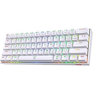 Redragon K630 Dragonborn 60% Wired RGB Gaming Keyboard, 61 Keys Compact Mechanical Keyboard with Tactile Blue Switch, Pro Driver Support, White