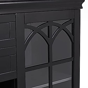GOOD & GRACIOUS Sideboard Buffet Cabinet with Drawers and Glass Fretwork Doors, Storage Display Cabinet with Premium Painted Finish for Dining Room, Living Room, Kitchen, Entry, Black