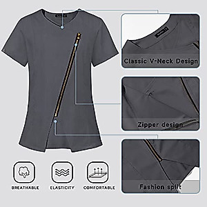 niaahinn Scrubs Top V-Neck with Zipper for Women Originals Women's Mecical Uniform Top (Grey,L,Large)