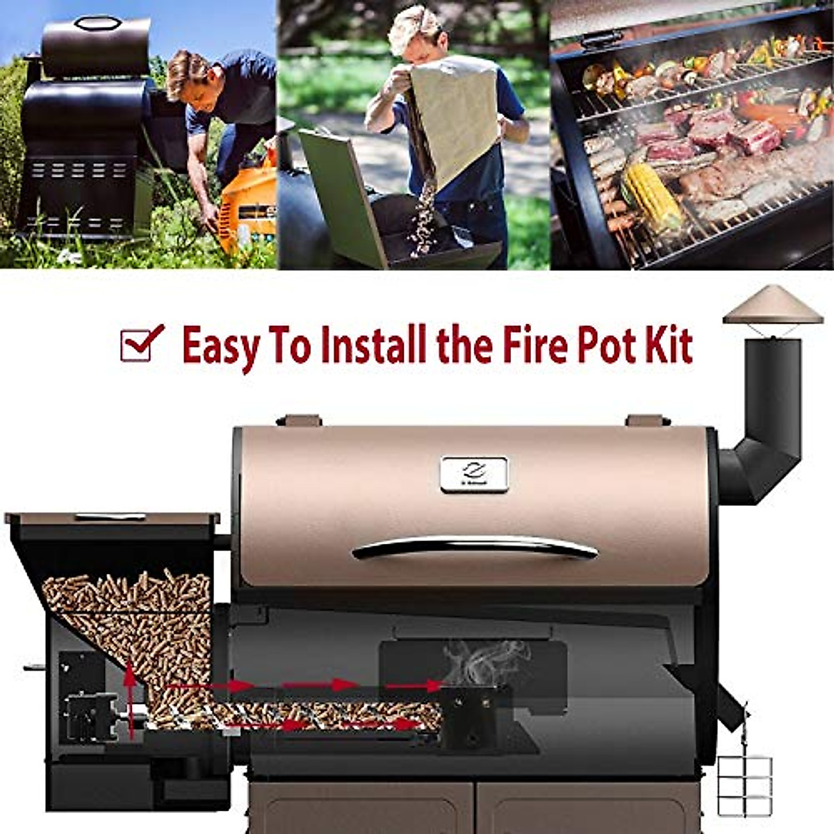 Unidanho Black Porcelain-Enameled Fire Burn Pot and Hot Rod Ignitor Kit Replacement Parts for Traeger and Pit Boss Pellet Grill with Screws and Fuse