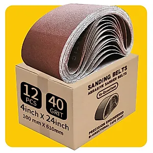 4 x 24 Inch 40 Grit Sanding Belt | Premium Aluminum Oxide Sanding Belt | Premium Sander Sandpaper – 12 Pack