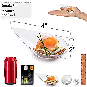 DLux 100 4-in Tear Drop Mini Appetizer Plates, Reusable Clear Plastic Spoons - Desserts and Appetizers Dishes Serving Plate - Asian Spoon Set, Small Catering Dessert Tasting Cups - with Recipe Ebook