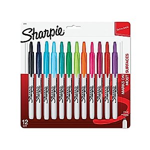 Sharpie Retractable Fine Tip Permanent Markers, Assorted Colors, 12 Count