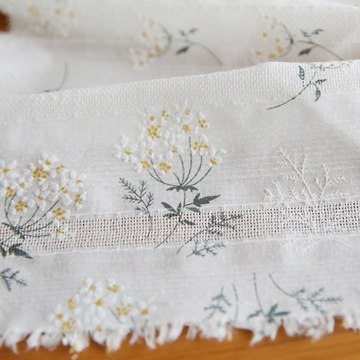 55 inches Width Little Yellow Flowers Embroidery Jacquard Cotton Cloth Fabric by The Yard