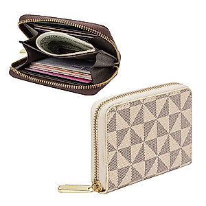 Veki Women's Credit Card Holder, RFID Leather Zipper Wallet, Small Zipper Card Case for Men and Women (White)