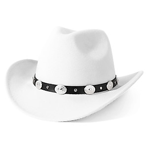 Lisianthus Men & Women's Felt Wide Brim Western Cowboy Hat R-White
