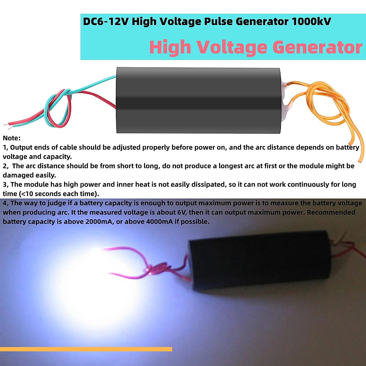High Voltage Generator Module DC6-12V to 1000kV Boost Step-up Power Module DC Boost Electric Arc Module