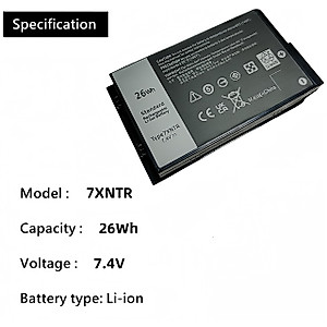 HCSK 7XNTR Laptop Battery Replacement for Dell Latitude 12 7202 7212 Rugged Extreme Tablet Series Notebook J7HTX 07XNTR FH8RW 0FH8RW 7.4V 26Wh 3420mAh