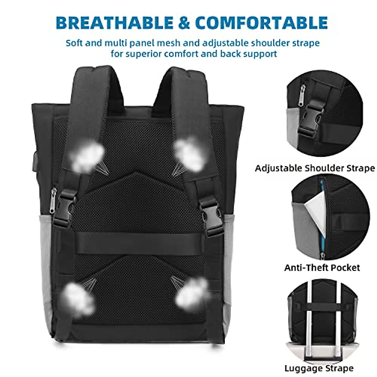 Y.U.M.C. Convertible Tote Backpack for Women Laptop Bag for School Work and Travel with 15.6 inch laptop sleeve USB Charging Port Luggage Belt Set B6065 (Black)