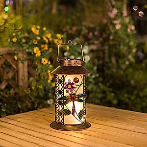 RUILAIYA BOAER Garden Solar Lantern Lights Outdoor Hanging Dragonfly Retro Metal LED for Outdoor Table Patio