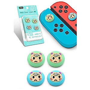 Snow Abonci Thumb Grip Caps, Joystick Cap for Switch & Lite Animal Crossing, Soft Silicone case for Joy-Con Controller(Green & Blue)