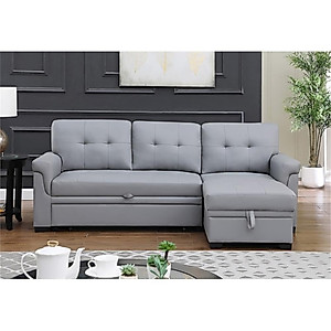 BOWERY HILL Gray Vegan Faux Leather Reversible Sleeper Sofa with Storage Chaise