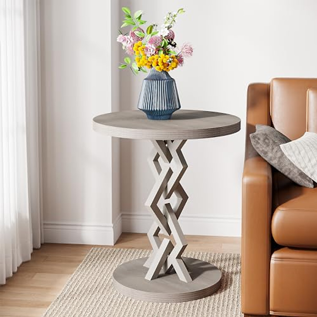 Tribesigns Set of 2 Round End Table, 2-Tier Wood Side Table with Pedestal, Modern Nightstand Bedside Table Coffee Accent Table for Living Room Bedroom & Small Space, Gray (2)