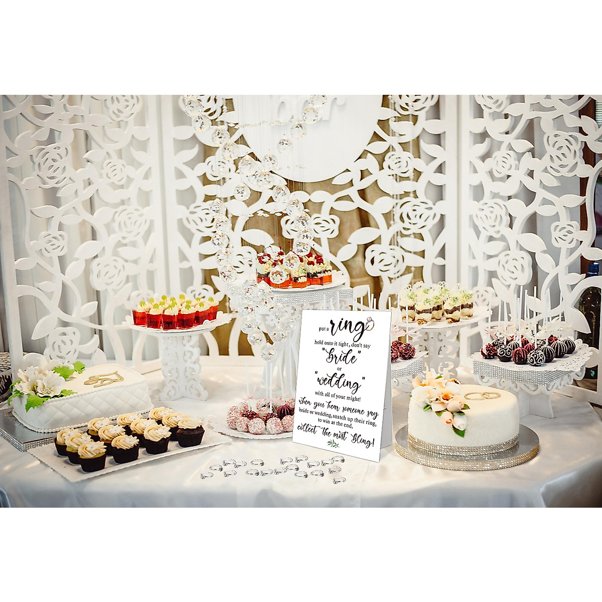 Don't say Bride or Wedding Game, Put a Ring on It Bridal Shower Game with 50 Fake Rings, Bridal Shower Decorations, Bachelorette Hens Party Game, Wedding Shower Supplies - 01