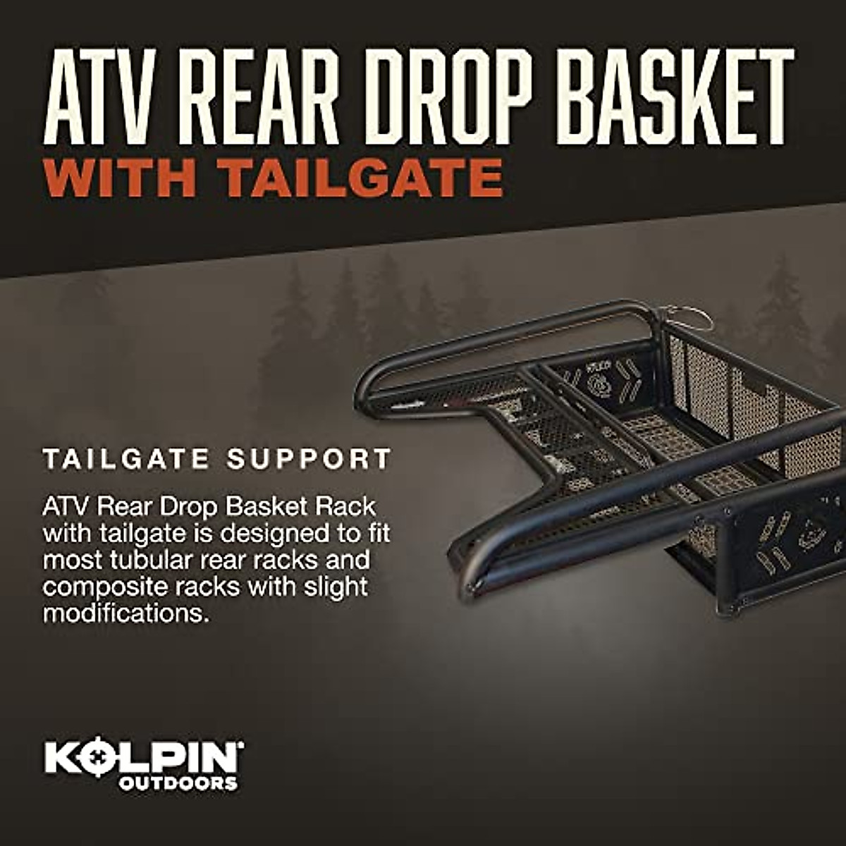 Kolpin ATV Rear Drop Basket Rack Collapsible Tailgate Universal - 53300, Black