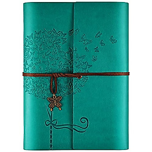 Leather Journal Notebook, Refillable Travelers Journals for Women Girls, Ruled Diary Writing Journal to Write in A5 (Blue）